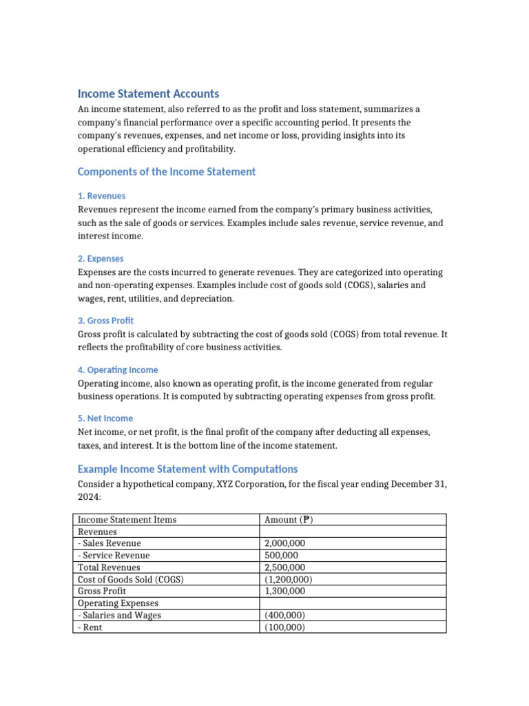 Income Statement Accounts | PDF