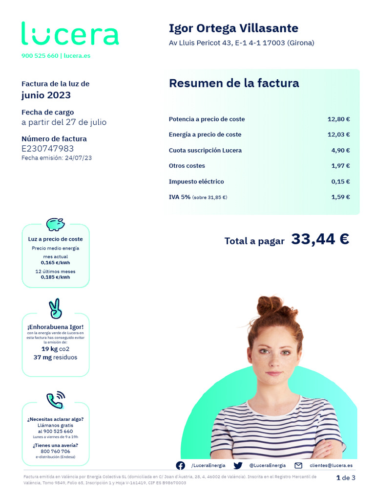 Resumen de La Factura: Igor Ortega Villasante | PDF | Electricidad | Cantidad