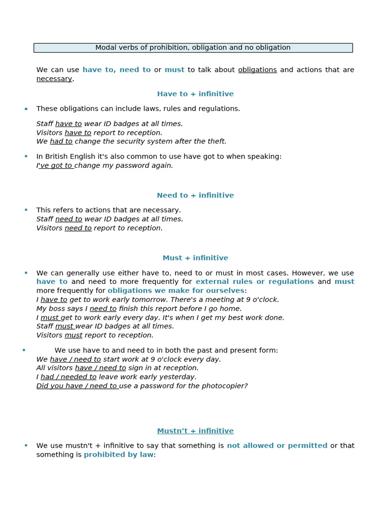 Modal Verbs of Prohibition | PDF | Linguistic Morphology | Syntax
