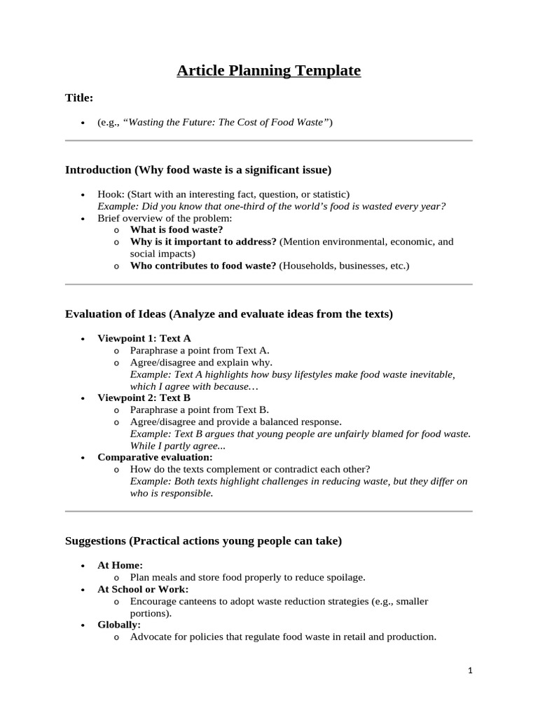 Article Planning for Food Waste Awareness | PDF