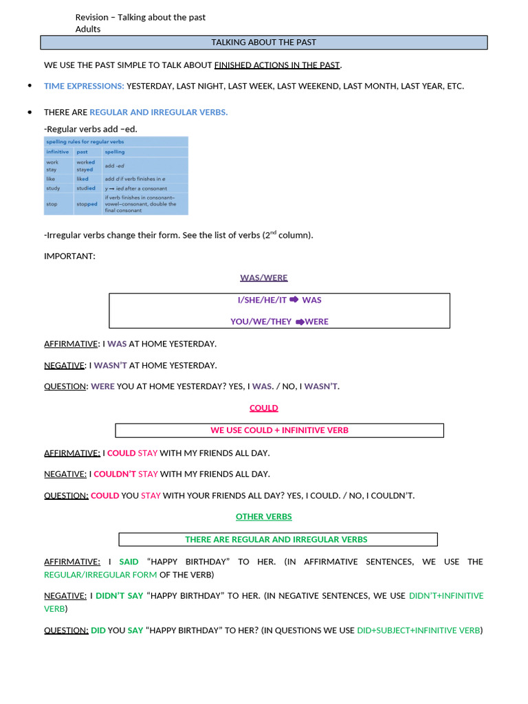 Mastering Past Simple Tense Usage | PDF