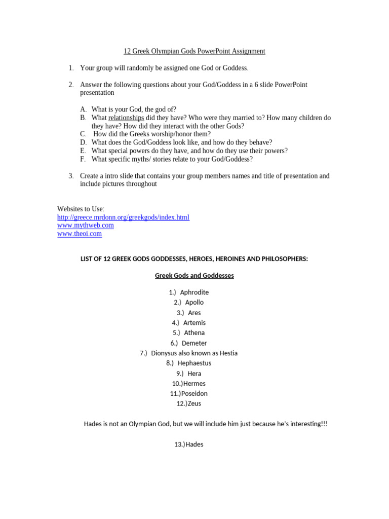 Greek Gods PowerPoint Project | PDF | Twelve Olympians | Greek Mythology