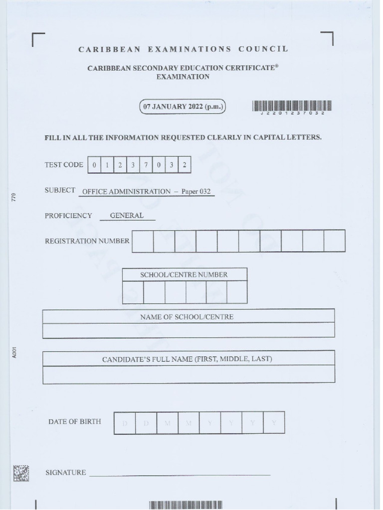 Office Administration Paper 032 JAN 2022 | PDF