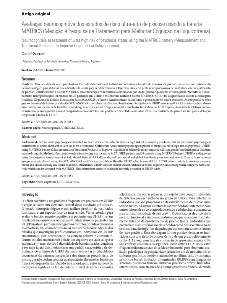 MATRICS MCCB | PDF | Quociente de inteligência | Sociologia