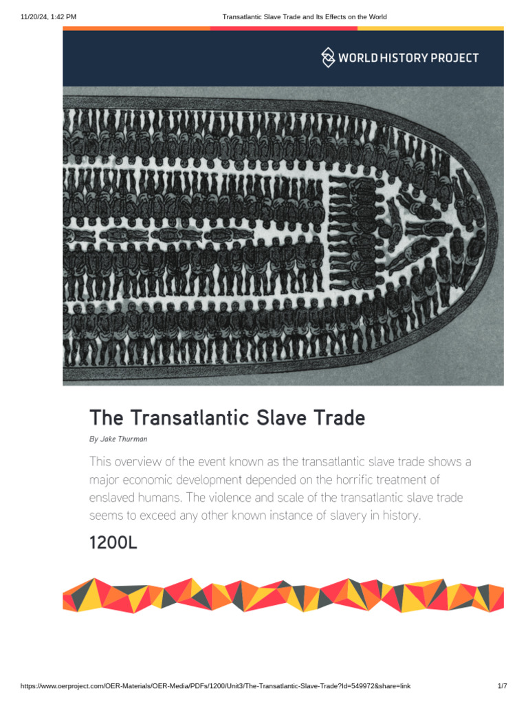Transatlantic Slave Trade and Its Effects On The World | PDF