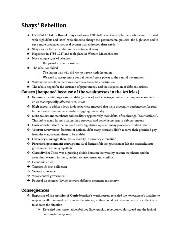 TEST_ Notes Shay's Rebellion | PDF | Federal Government Of The United ...