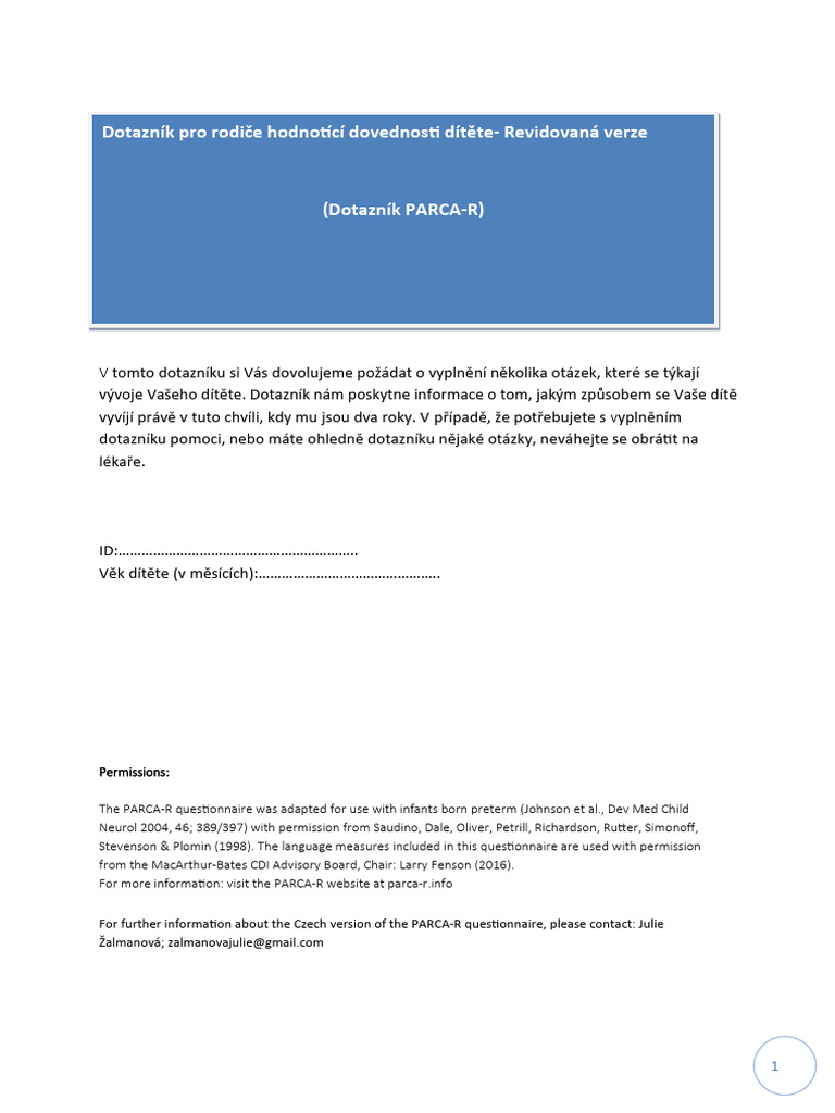 PARCA R Questionnaire Czech | PDF