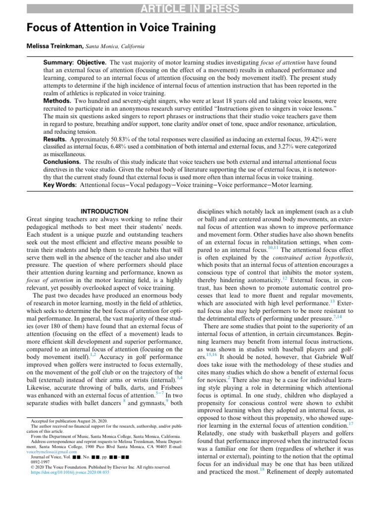 Voice Training: Focus of Attention | PDF | Vocal Pedagogy | Singing
