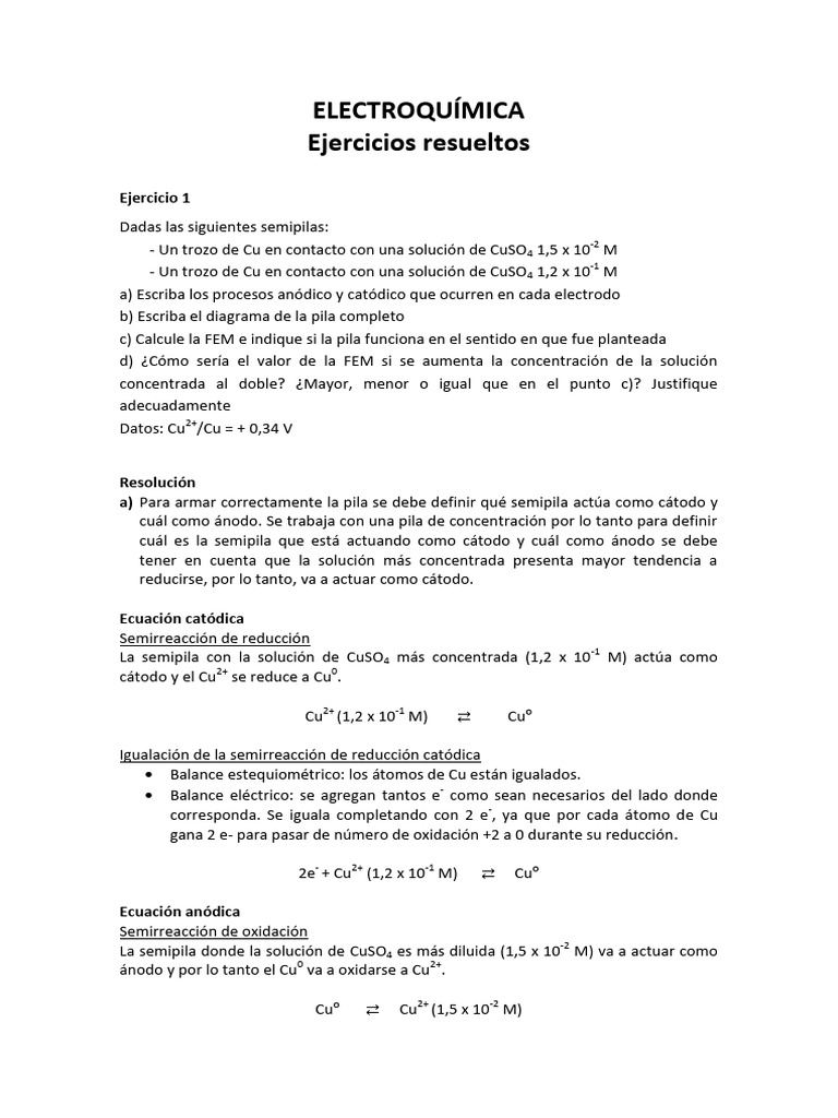 Electroquímica - Ejercicios Resueltos - OK | PDF | Redox | Estequiometría