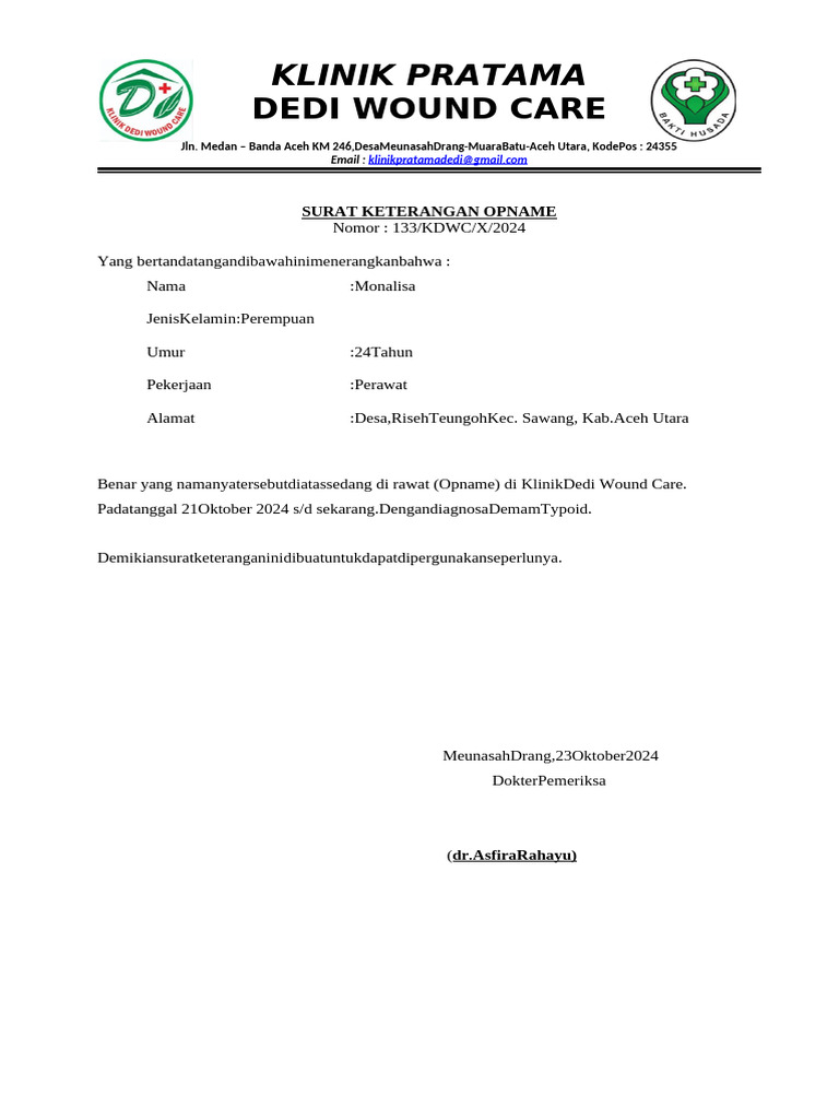 Surat Sehat, Sakit & Opname 4 | PDF