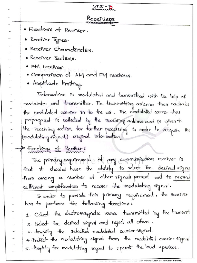 Handwritten Notes_Receiver (Unit3) | PDF