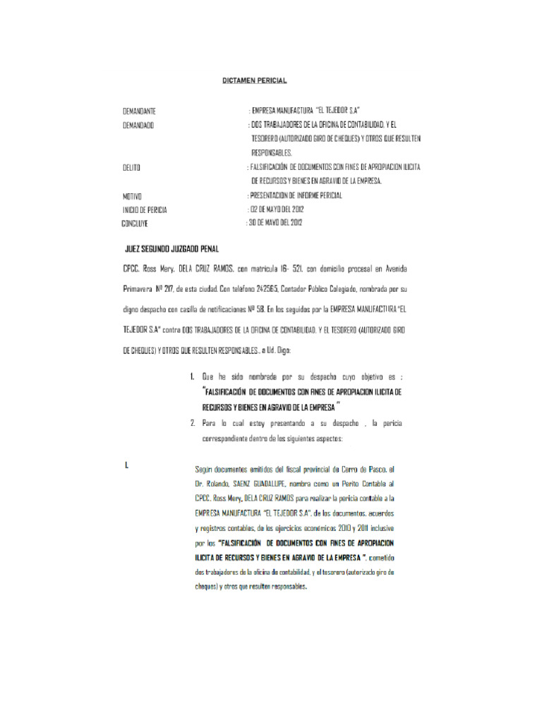 Ejemplo de Informe Pericial en Materia Mercantil Contable | PDF