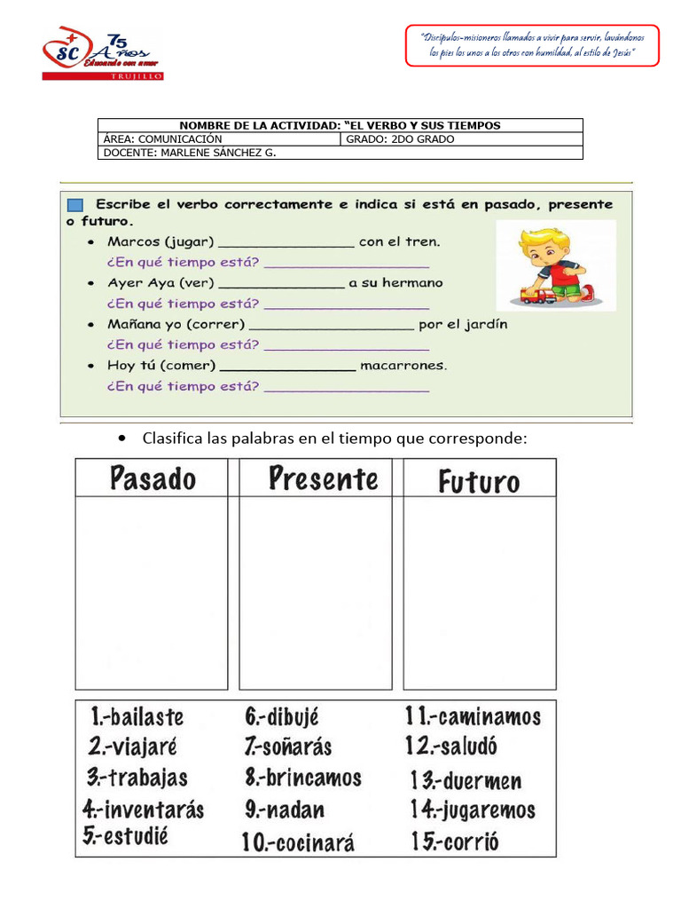 ACTIVIDAD Del Verbo y Sus Tiempos | PDF