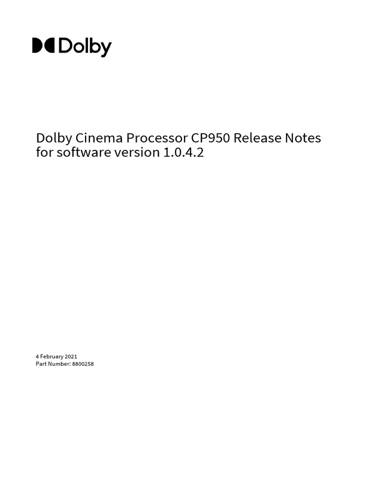 Dolby CP950 Release Notes v1.0.4.2 | PDF | Hdmi | Sound Production ...