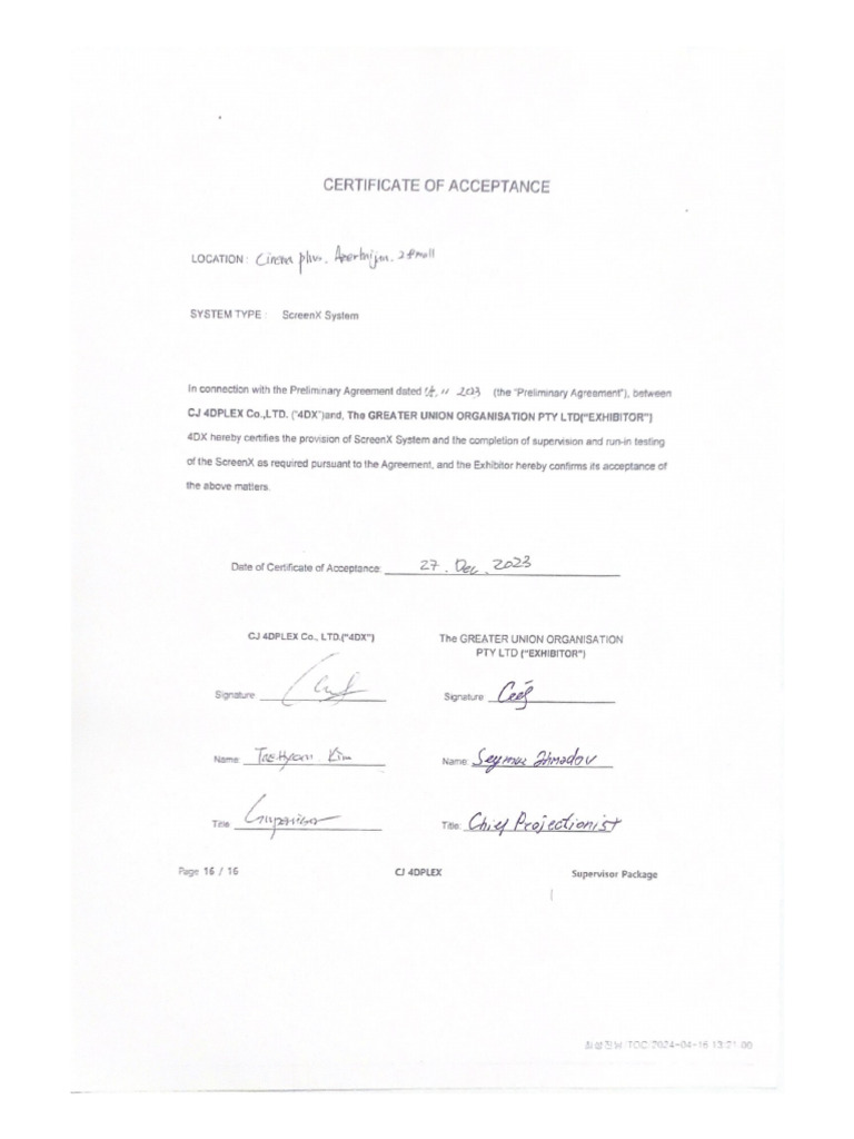 Certificate of Acceptance | PDF