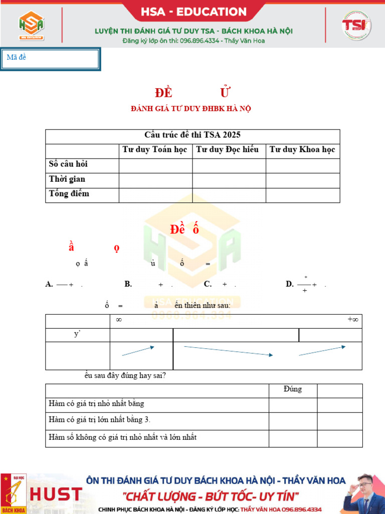 Đề Thi Tsa-bkhn Số 01 | PDF