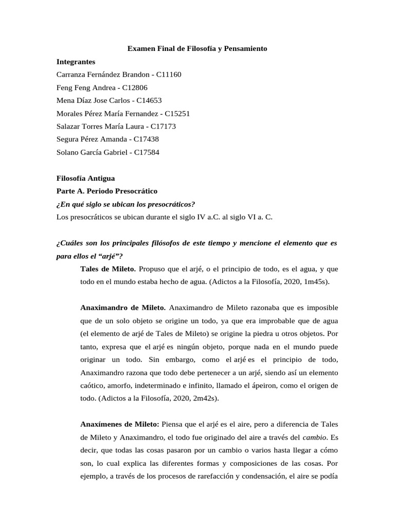 Examen Final: Filosofía y Pensamiento | PDF | Platón | Agustín De ...
