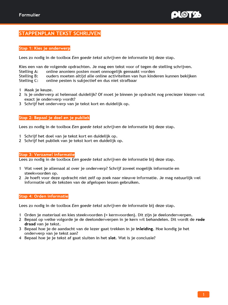 Leerjaar 2 Schrijven 3 Vwo Stappenplan Tekst Schrijven | PDF