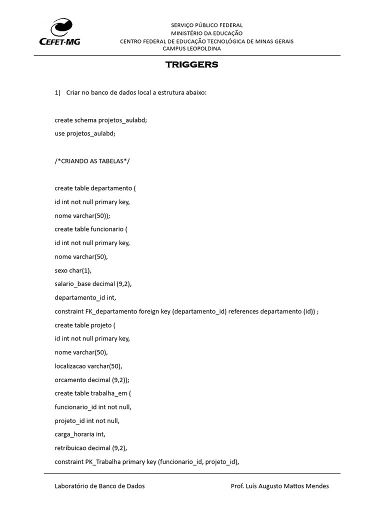 Triggers | PDF | Bancos de dados | Software de gerenciamento de dados