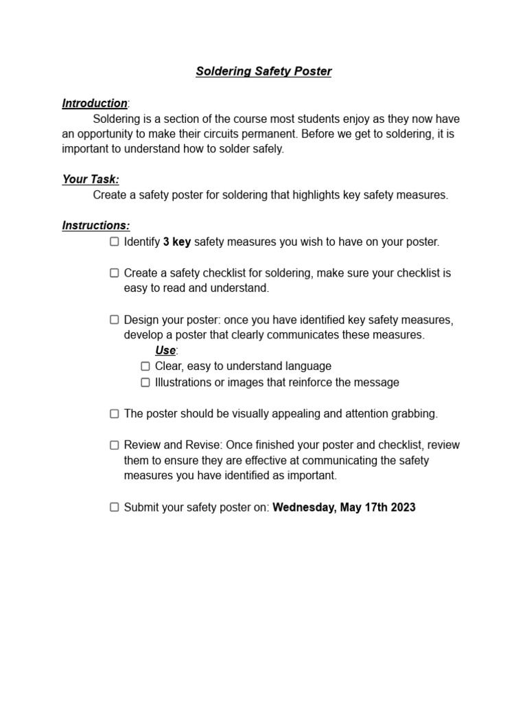 Soldering Safety Poster Task Instructions | PDF