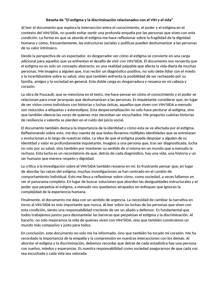 Estigma y VIH/SIDA: Reflexiones y Empatía | PDF | LGBT | Estudios LGBTQIA+