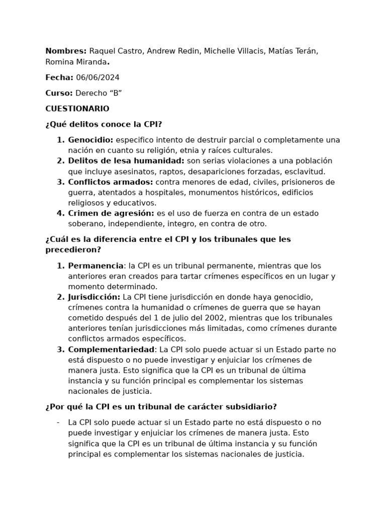 Cuestionario e Investigación | PDF | Corte Criminal Internacional | Genocidios