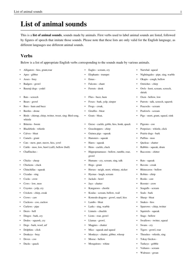 Animal and Sounds | PDF | Animals And Humans | Organisms