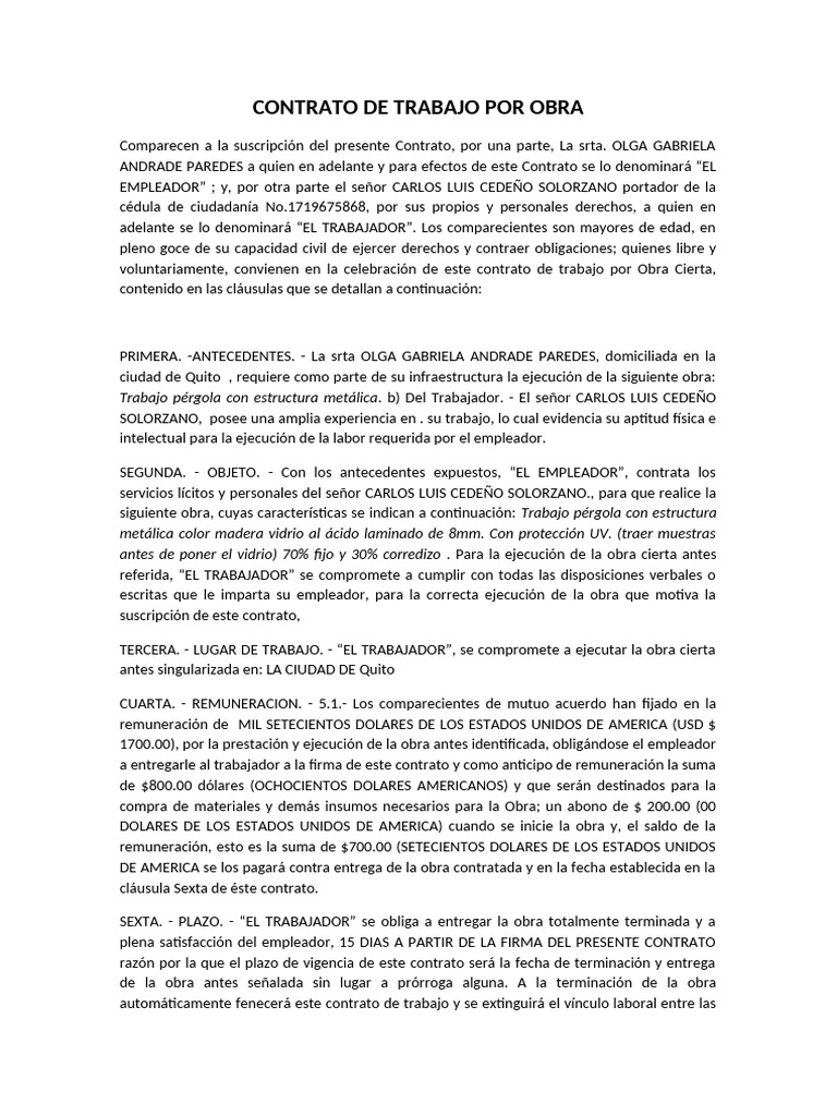 Contrato de Trabajo Por Obra | PDF