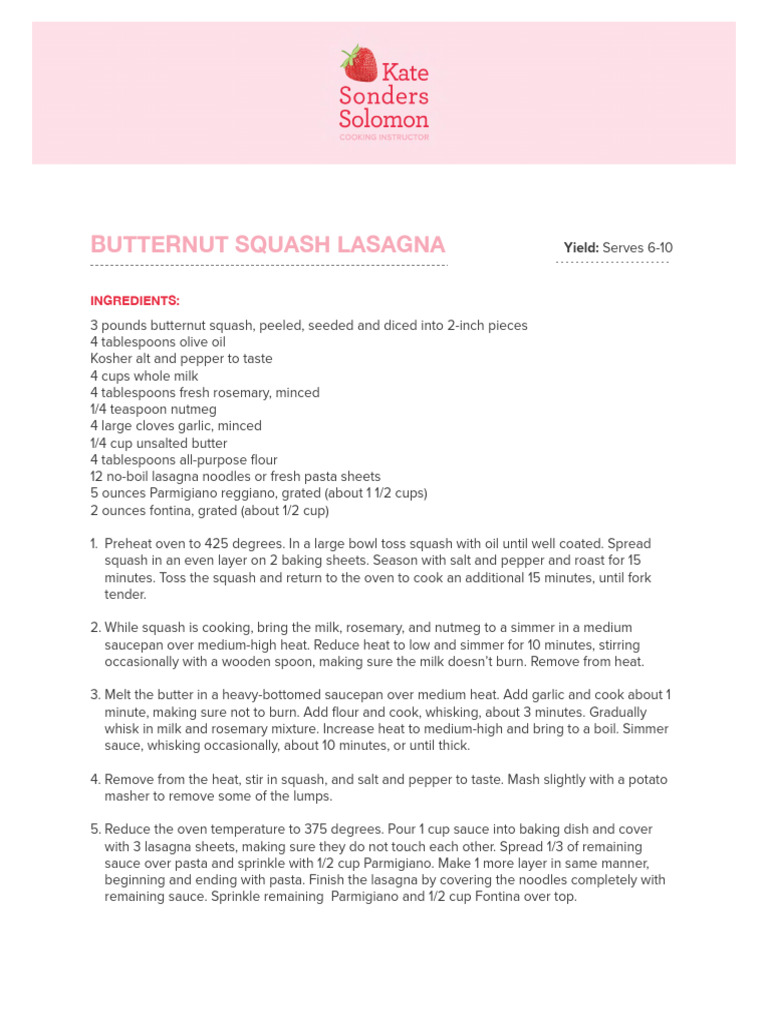 Butternut Squash Lasagna | PDF | Teaspoon | Spoon