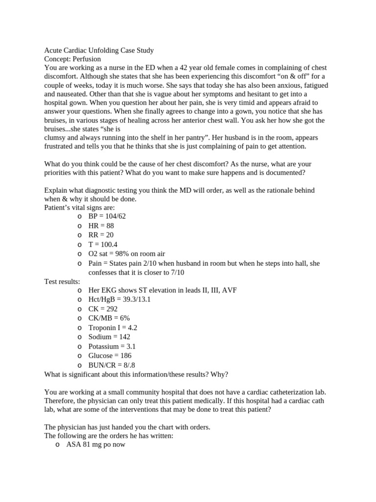 Acute Cardiac Unfolding Case Study | PDF | Myocardial Infarction ...