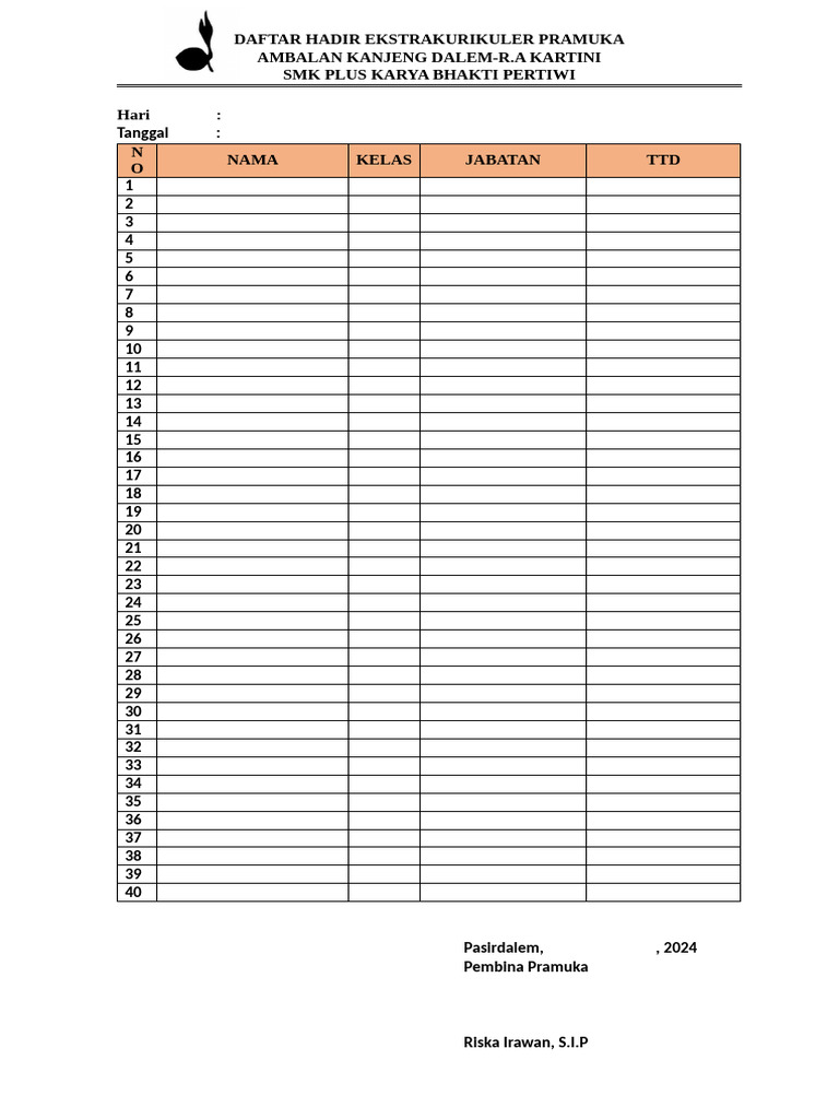 Daftar Hadir Ekstrakurikuler Pramuka | PDF