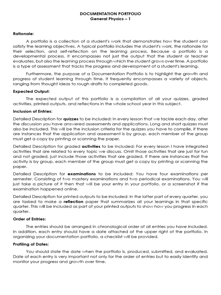 Final-Project-Documentation-Portfolio | PDF | Learning | Rubric (Academic)