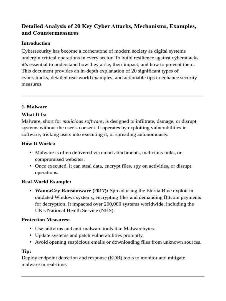 Cyber Security Attacks | PDF | Denial Of Service Attack | Malware