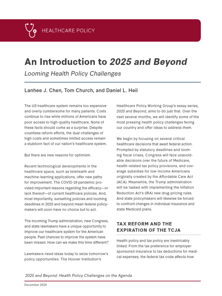 2025 Health Policy Challenges Ahead | PDF | Cost Of Living | Medicare ...