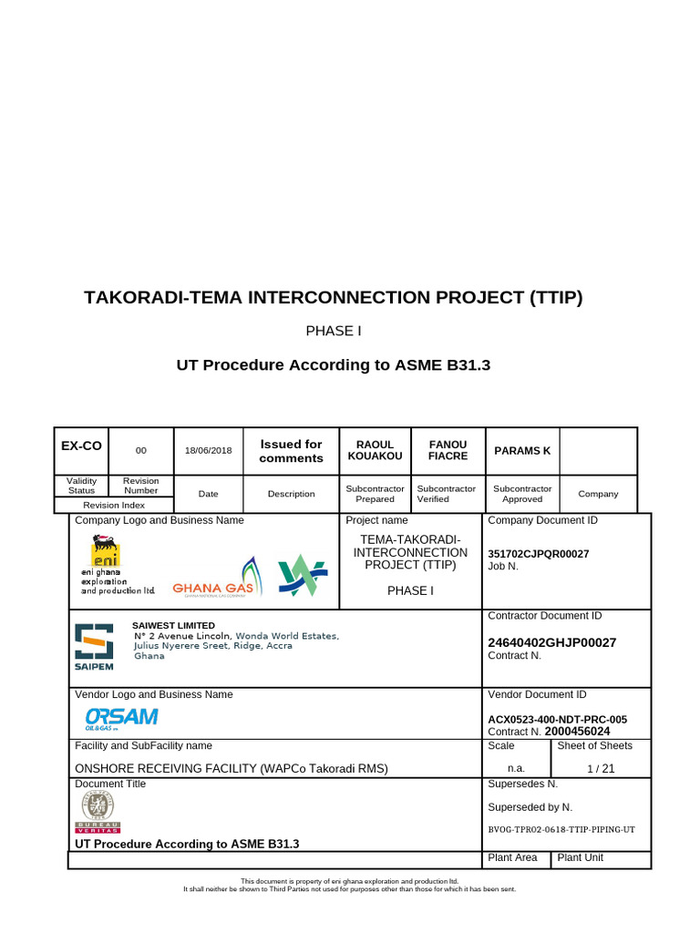 ACX0523-400-NDT-PRC-005 - UT Procedure According To ASME B31.3 | PDF ...