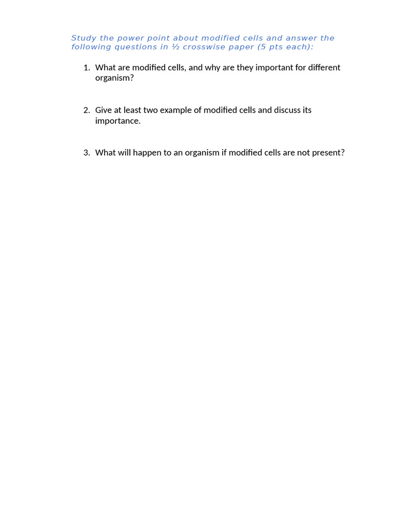 Modified Cells Study Guide | PDF