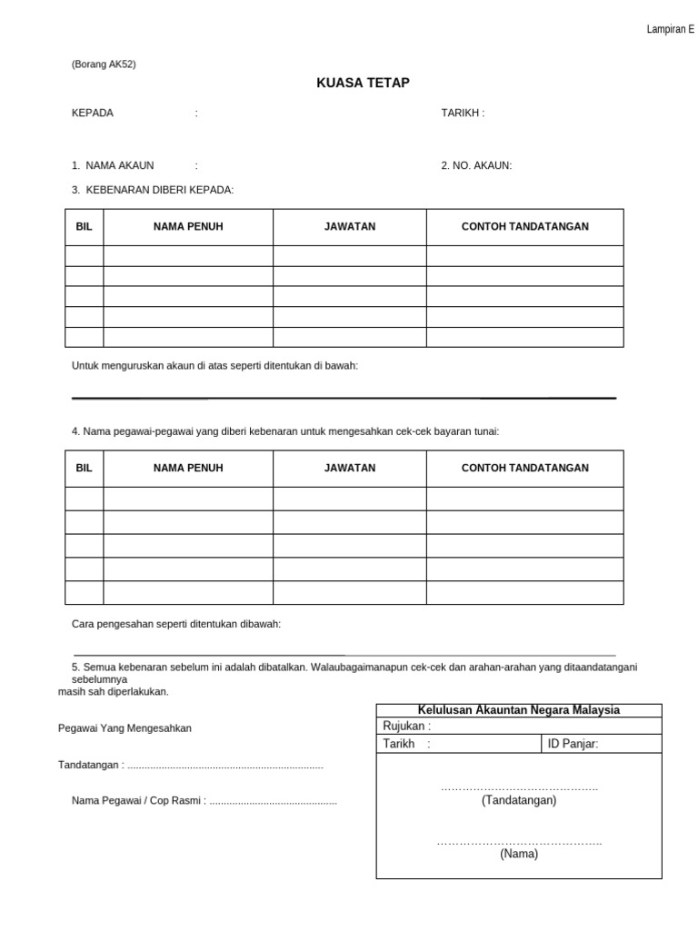 Borang Kuasa Tetap AK52 | PDF