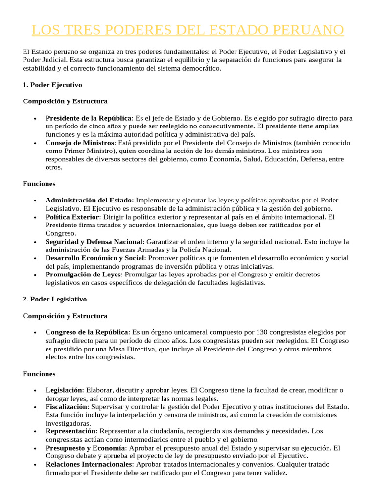 LOS TRES PODERES DEL ESTADO PERUANO | PDF | Separación de poderes ...