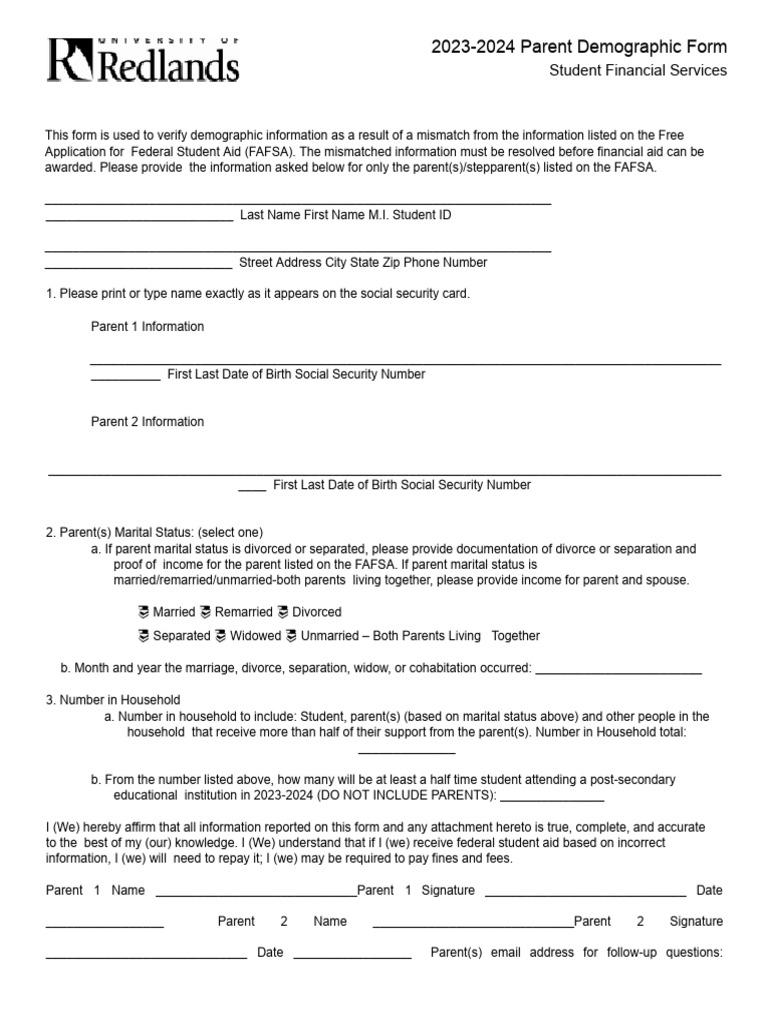 Parent Demographic Form 23-24 | PDF | Divorce | Marriage
