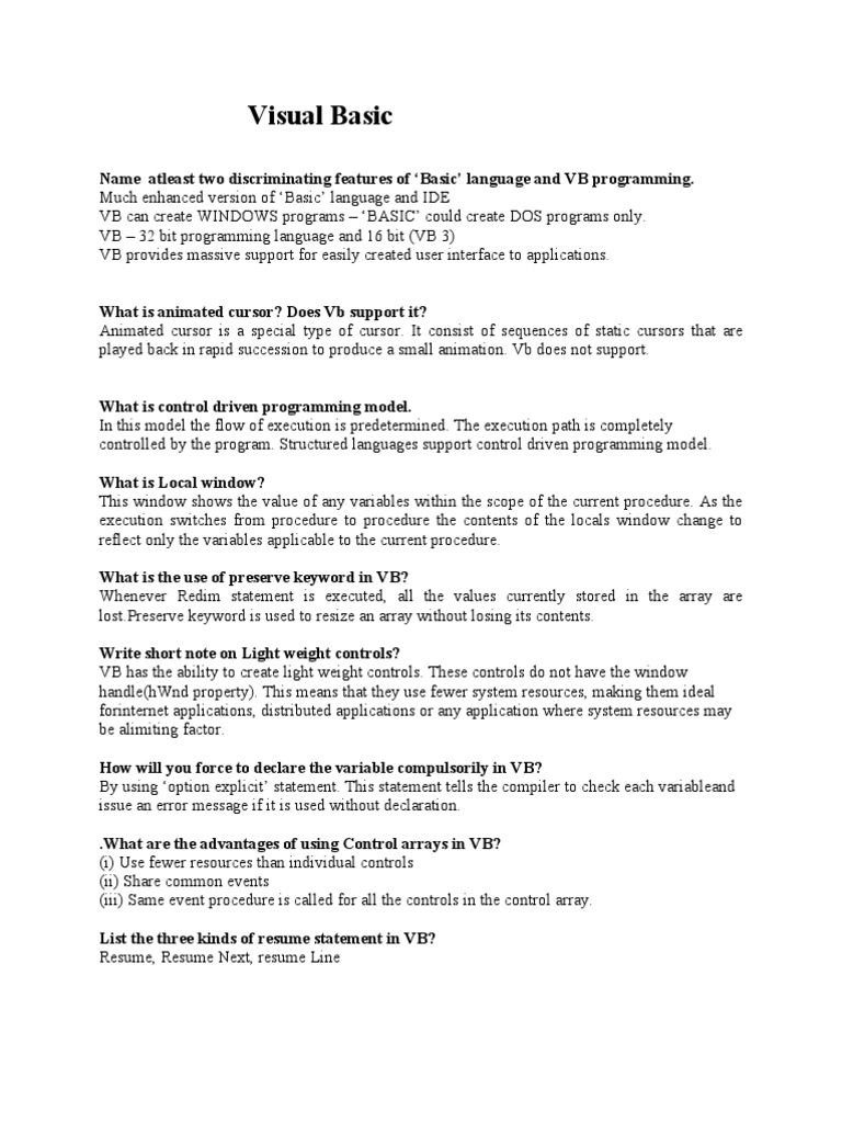 VB Viva Questions | PDF | Application Programming Interface | Array ... VB Viva Questions | PDF | Application Programming Interface | Array ...