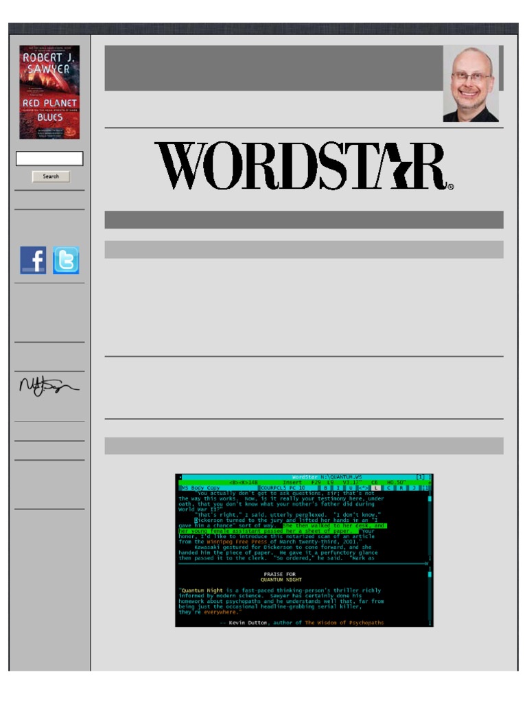 Science Fiction Writer Robert J Sawyer WordStar Under Windows | PDF ...