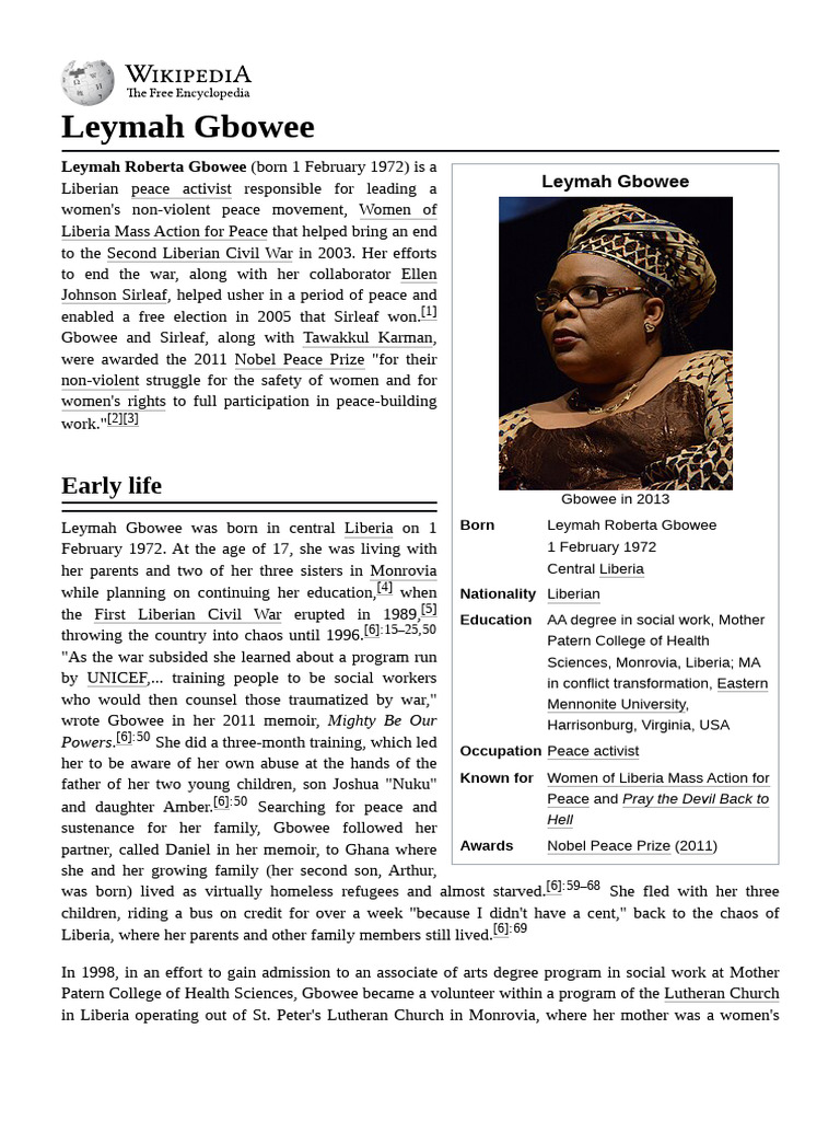 Leymah Gbowee: Peace Activist Profile | PDF