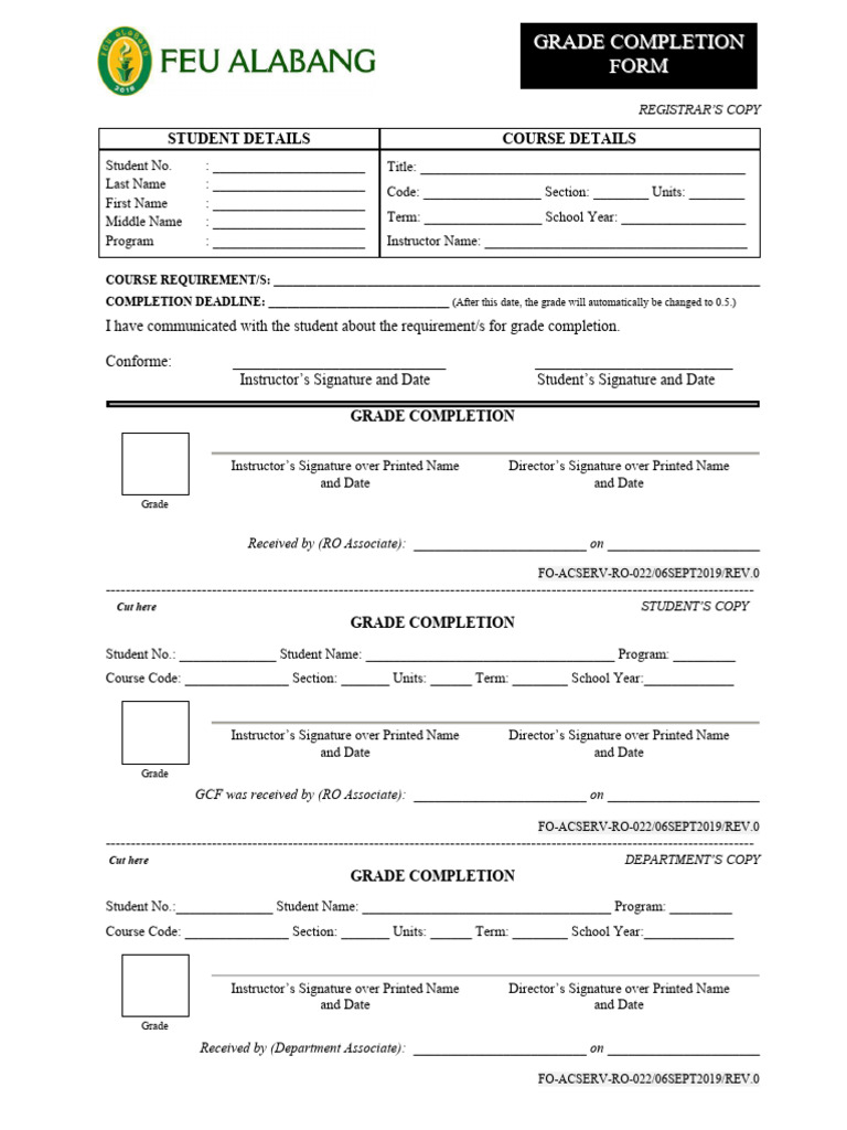 Grade Completion Form | PDF | Signature | Authentication