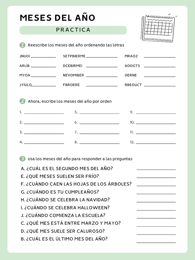 Meses del Año: Preguntas y Ejercicios | PDF