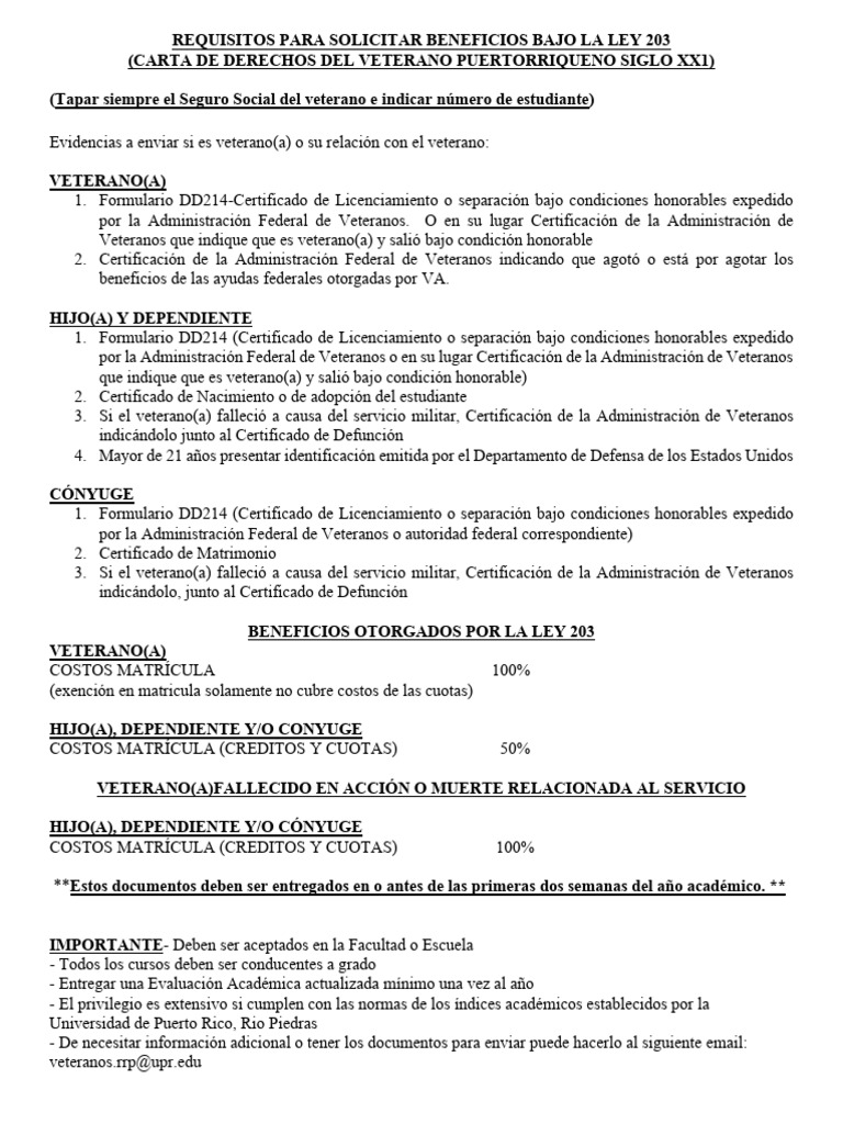 Requisitos para Solicitar Beneficios Bajo La Ley 203 1 | PDF | Certificado de nacimiento