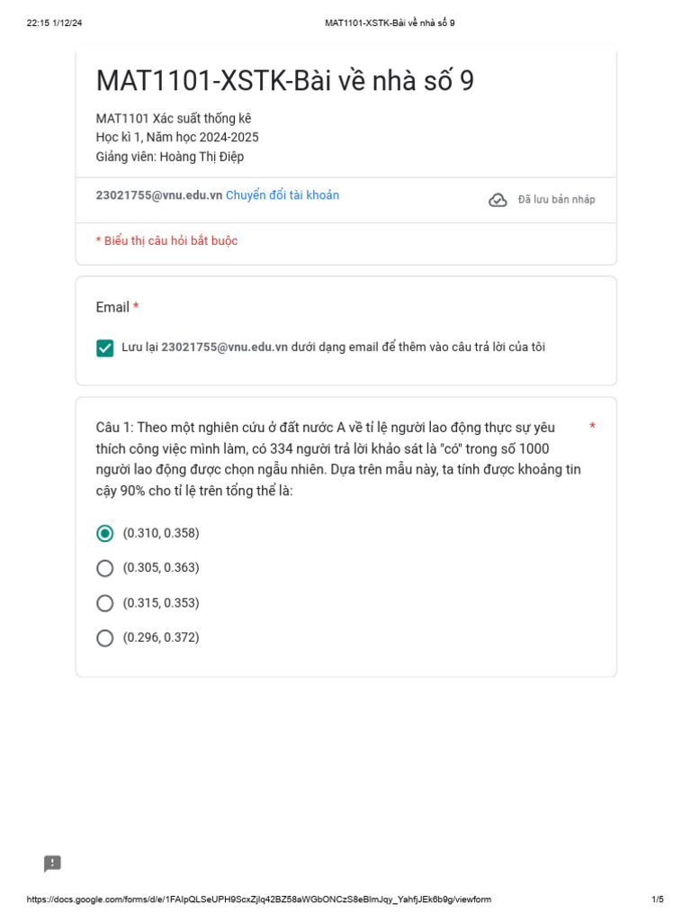XSTK-Bài về nhà số 9 | PDF