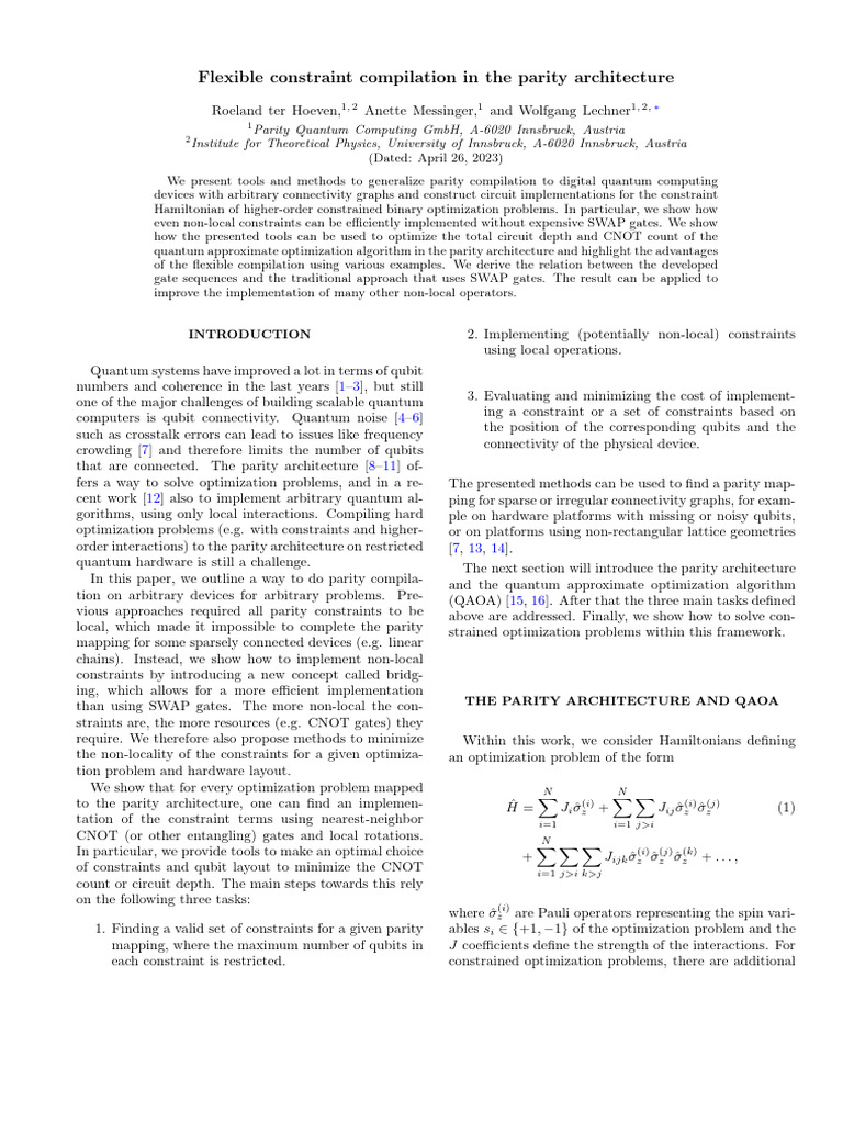 Flexible Constraint Compilation in The Parity Architecture | PDF | Quantum Computing | Quantum ...