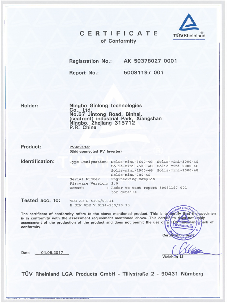 Certificat_Solis-(700-3600)K-4G_VDE-AR-N_410508_11E_DIN_VDE_V_0124 ...