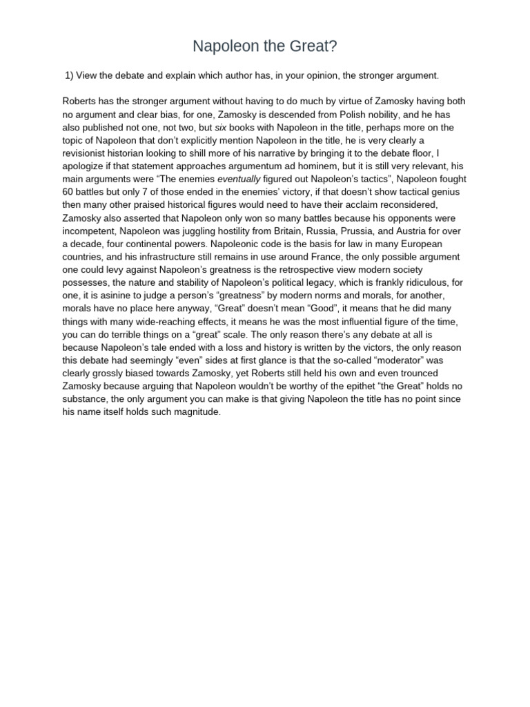 Napoleon The Great? Debate Video Analysis | PDF