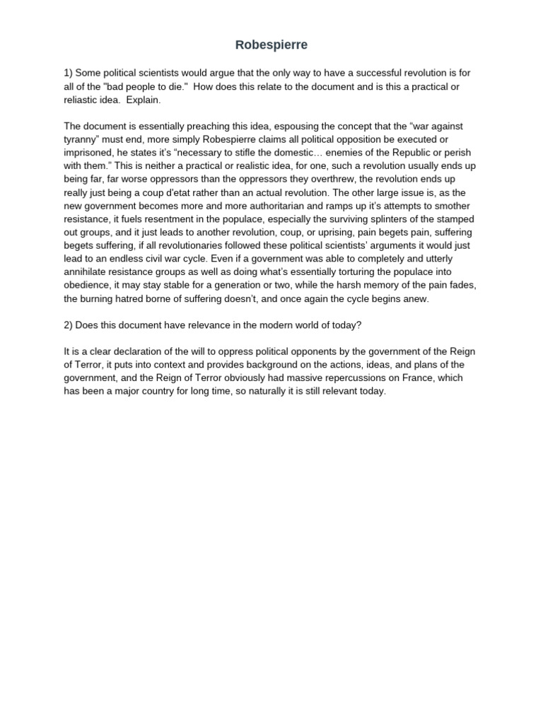 Robespierre Primary Source Analysis | PDF